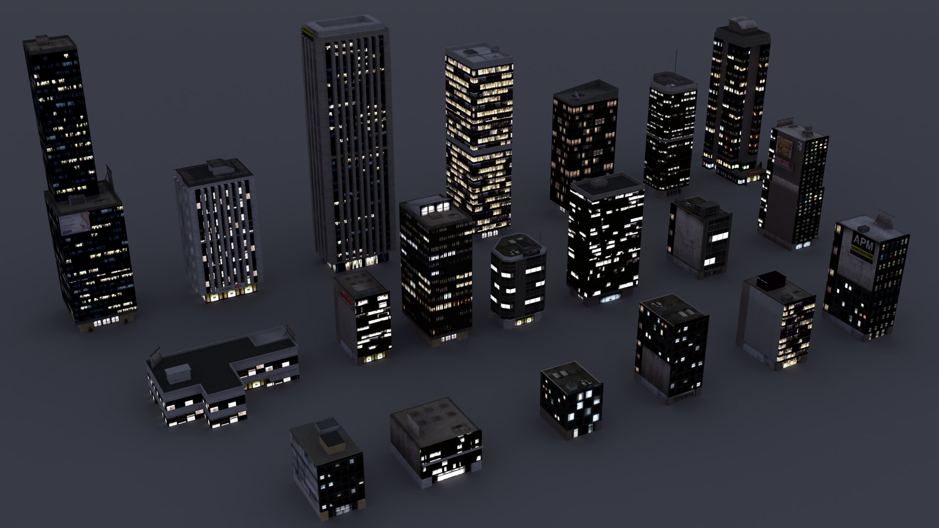 3D 20 RT Buildings Night Model - TurboSquid 1858618