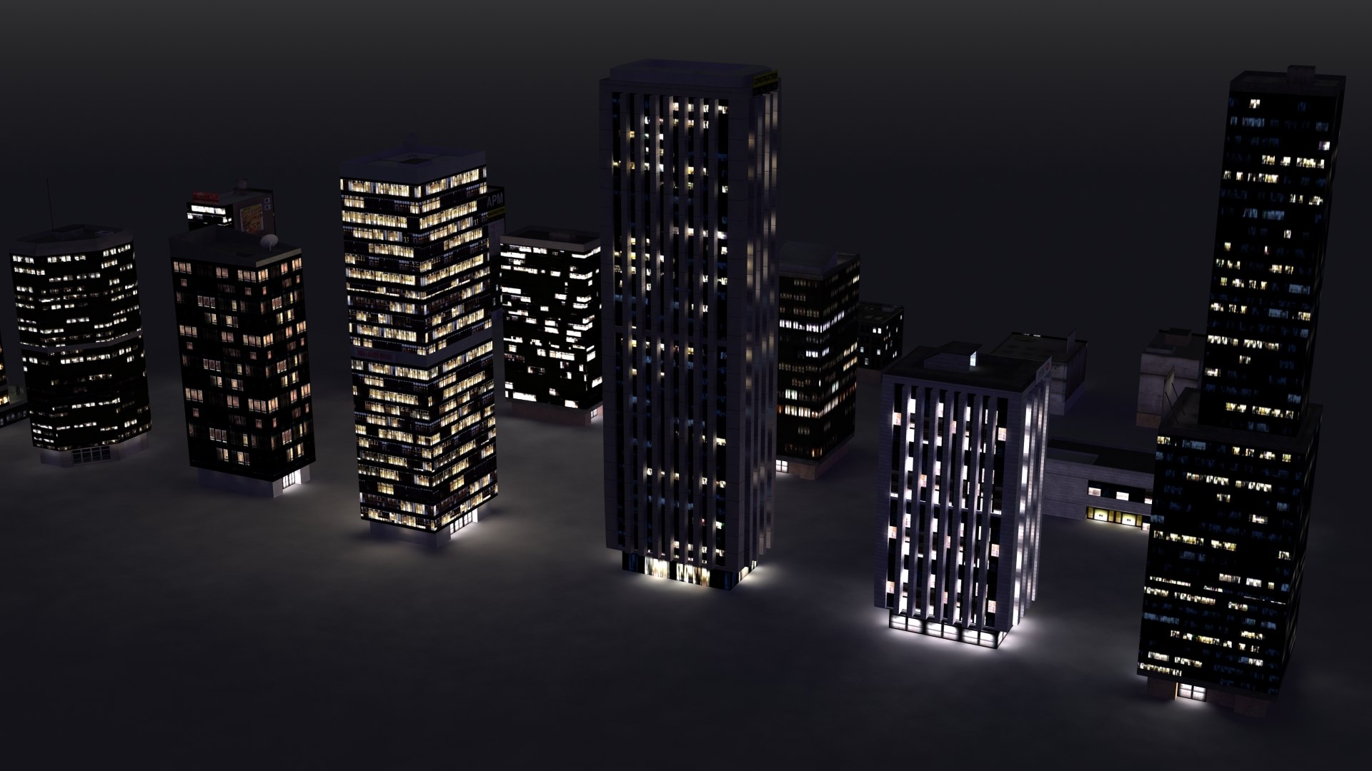 3D 20 RT Buildings Night Model - TurboSquid 1858618