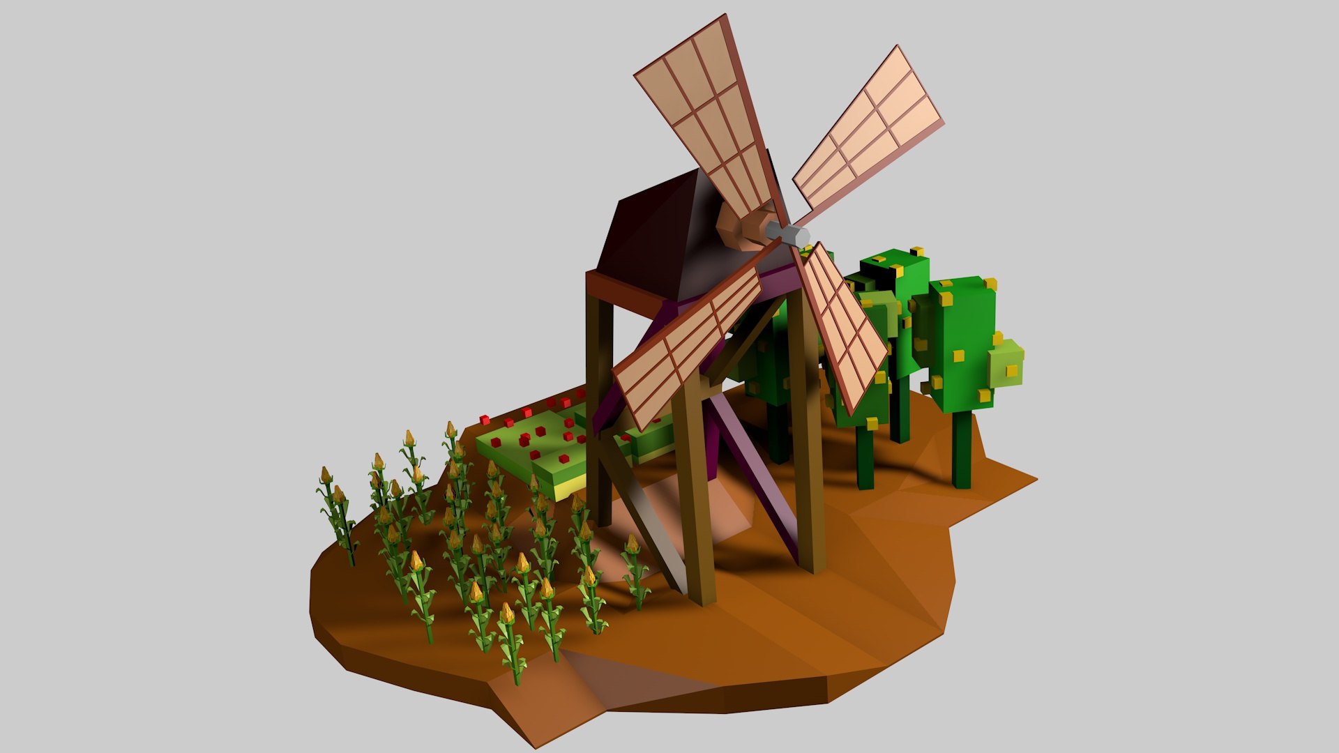 3D Model Windmill Rustic Farm Lowpoly - TurboSquid 2164001