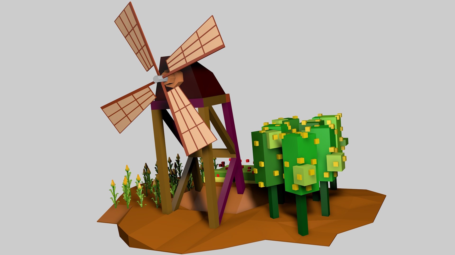 3D Model Windmill Rustic Farm Lowpoly - TurboSquid 2164001