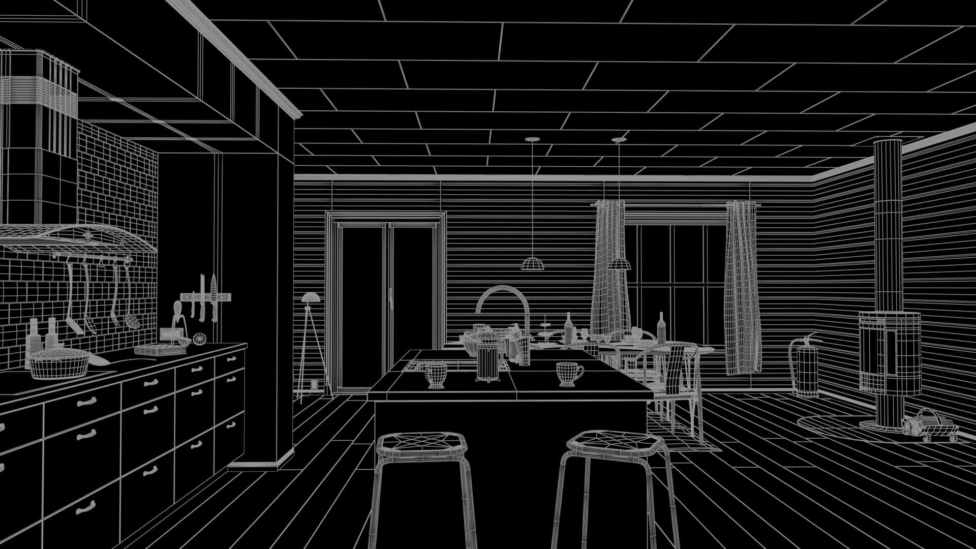 Kitchen interior scene model - TurboSquid 1470949