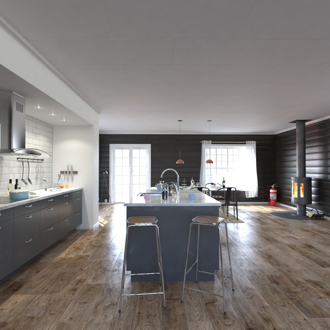 Kitchen interior scene model - TurboSquid 1470949