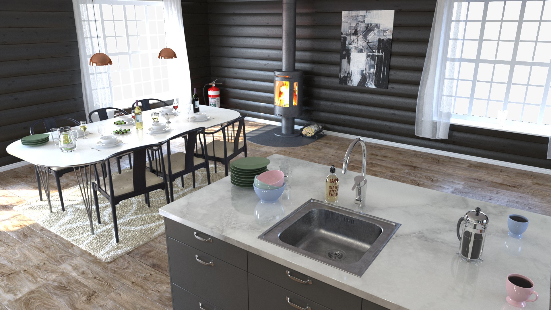 Kitchen interior scene model - TurboSquid 1470949