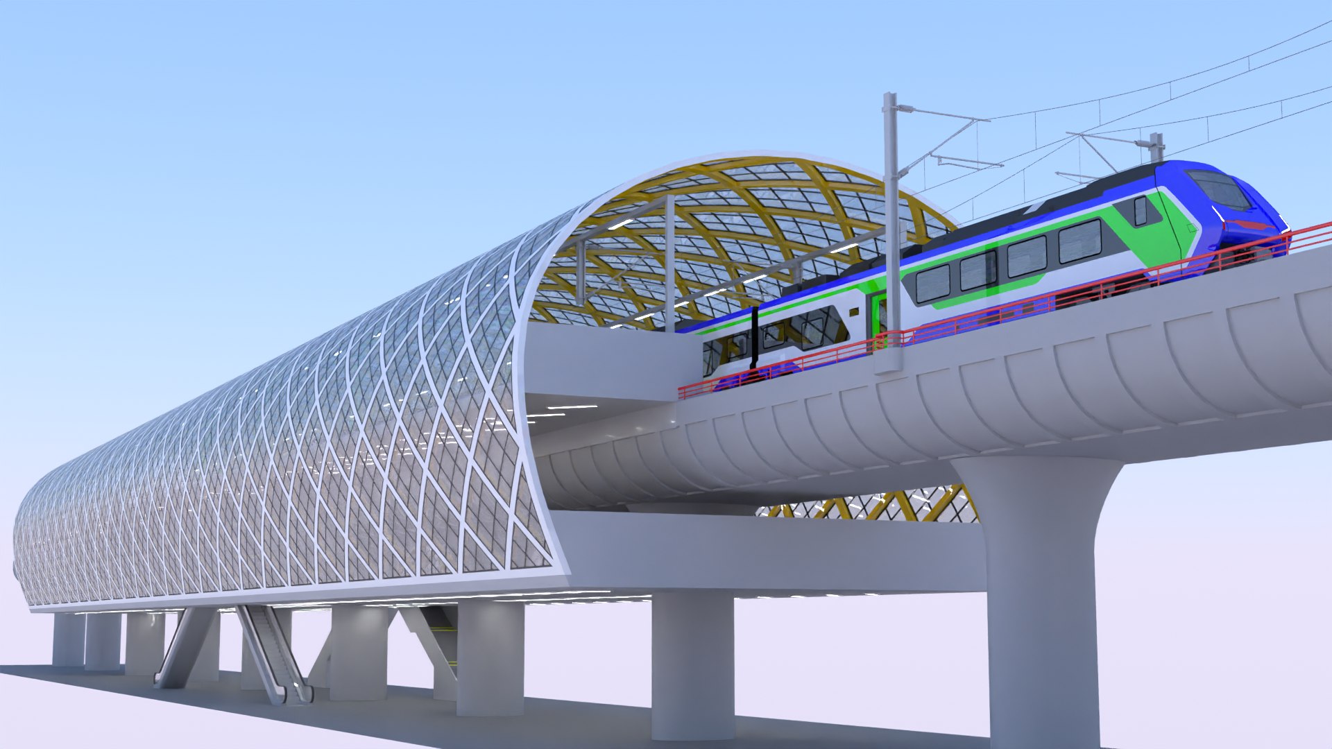 3D Model Elevated Station With Hitachi HTR 412 - TurboSquid 2395030