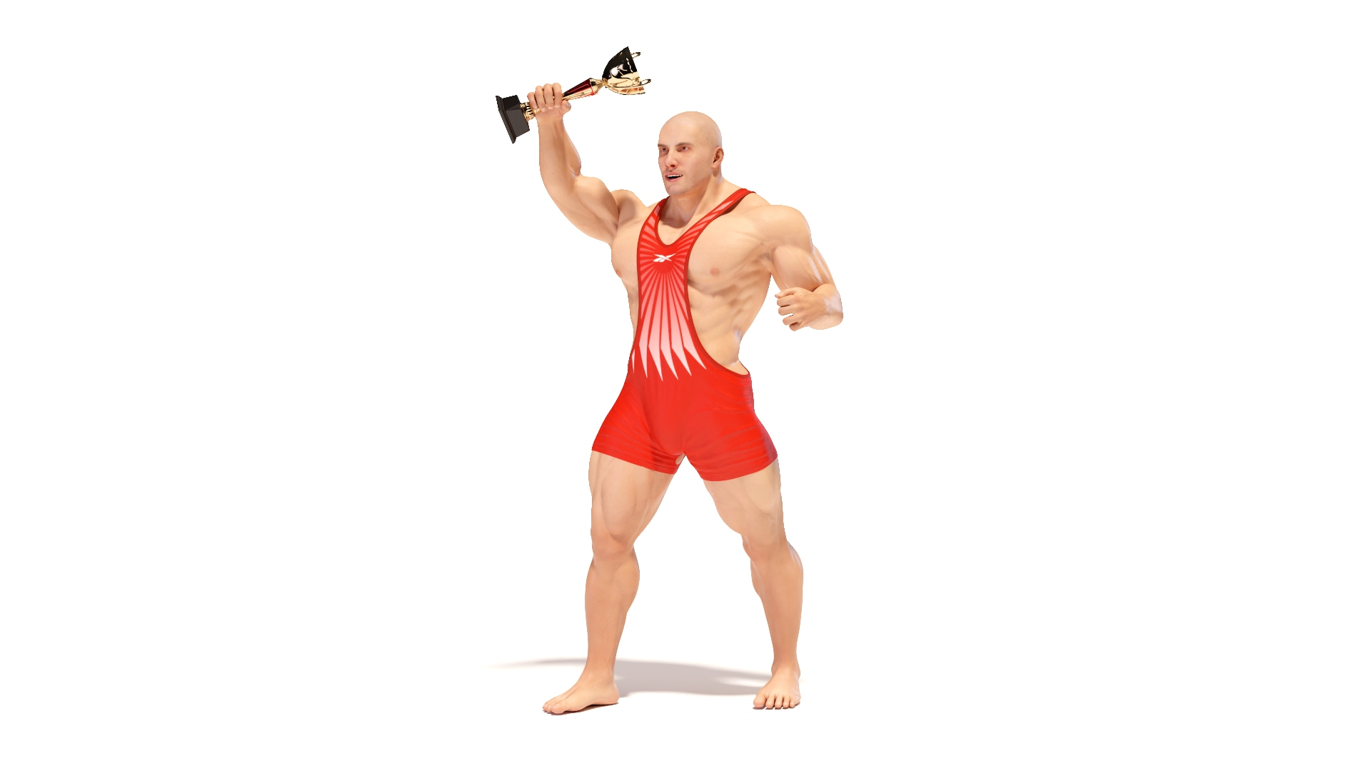 3D Bodybuilder And Trophy Cup In Reebok Red Singlet Model - TurboSquid ...