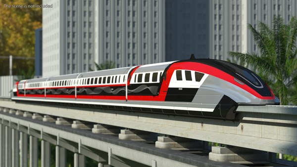 modelo 3d Tren Maglev de alta velocidad rojo sobre carril - TurboSquid 2079976