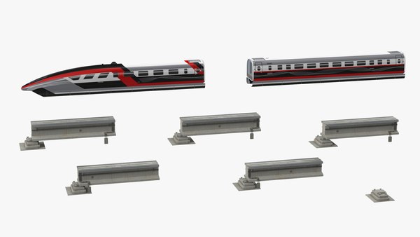 modelo 3d Tren Maglev de alta velocidad rojo sobre carril - TurboSquid 2079976