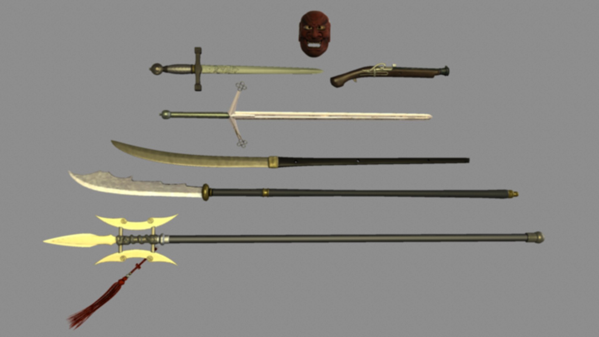 Weapon Set Halberd Pistol 3d Model