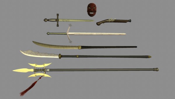 weapon set halberd pistol 3d model