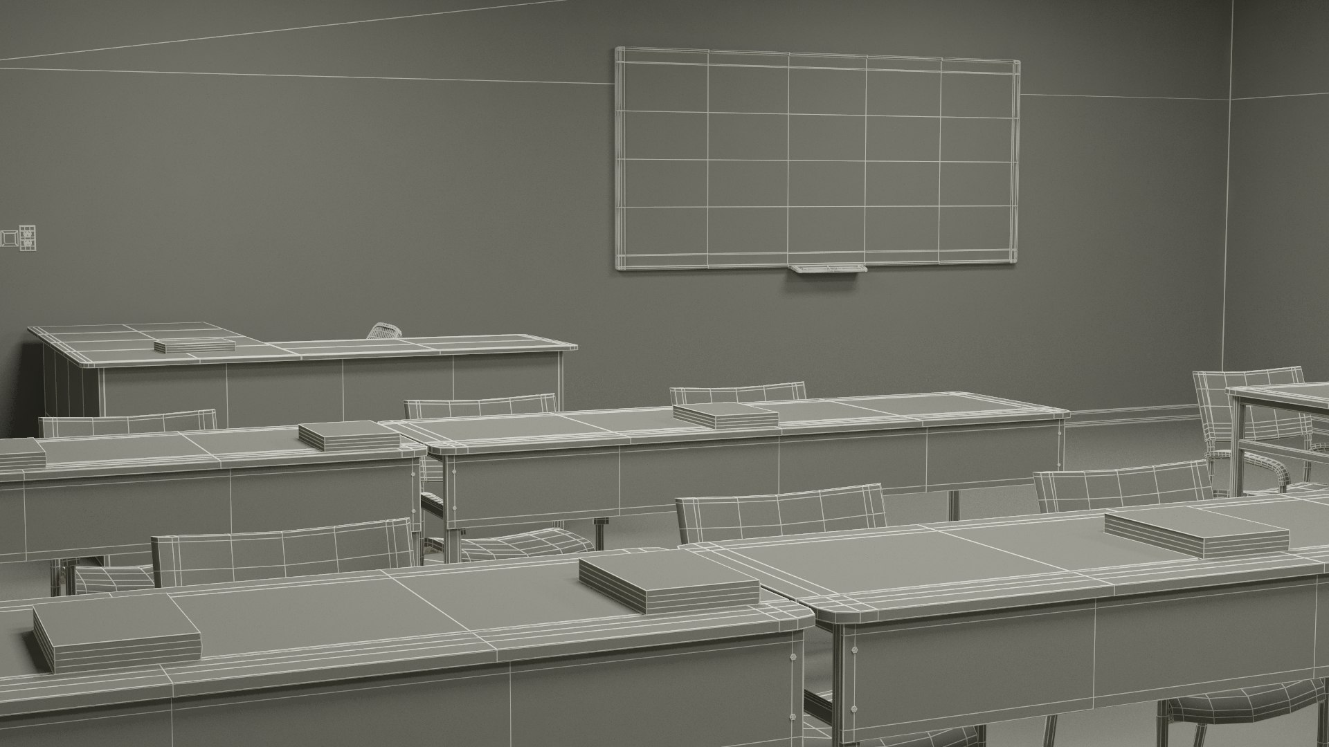 3D Model Modern Classroom Interior With Projector And Desktop Monoblock ...
