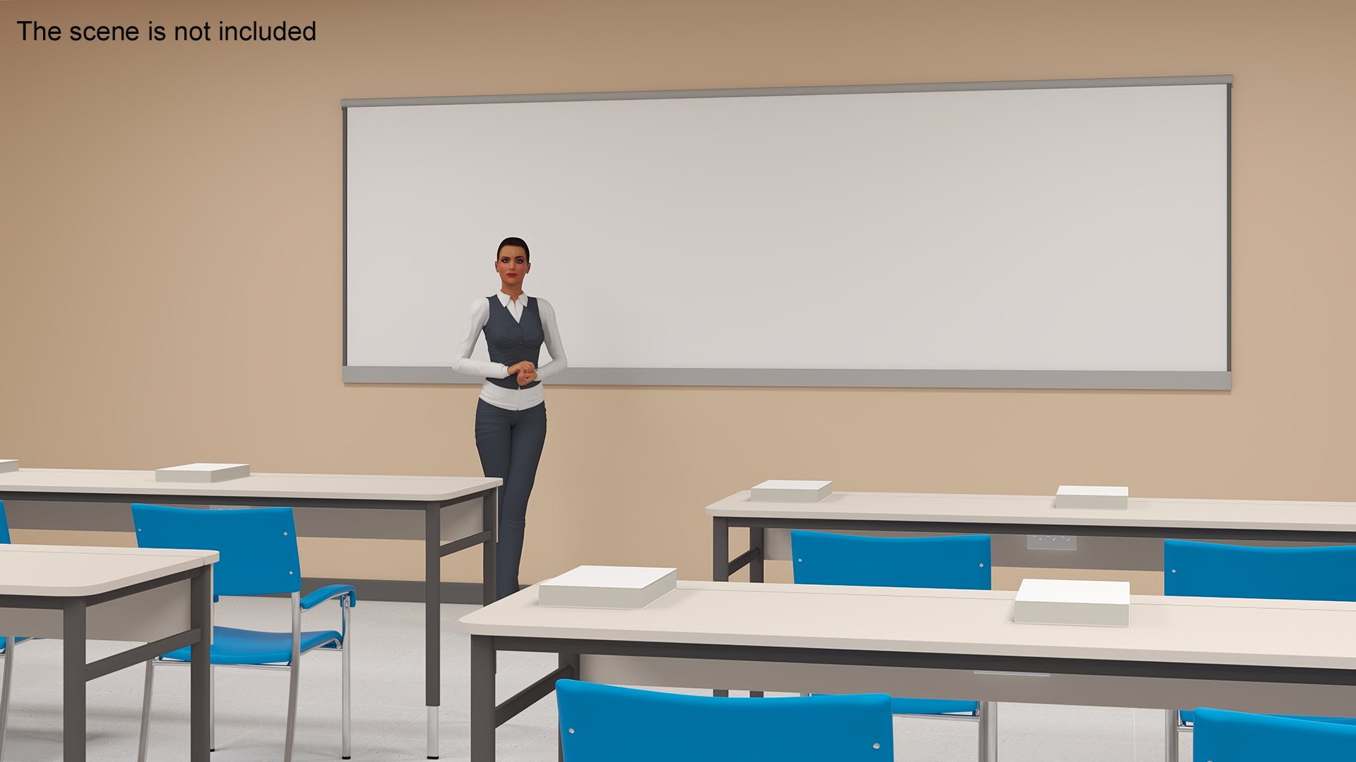 3D Model Modern Classroom Interior With Projector And Desktop Monoblock ...