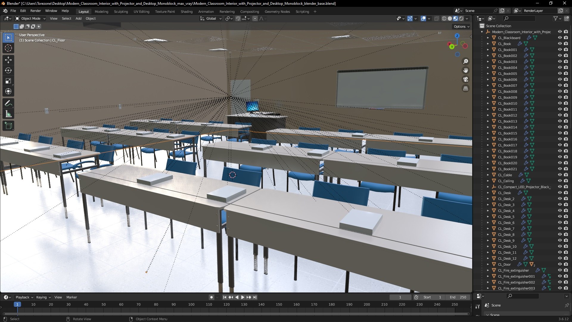 3D Model Modern Classroom Interior With Projector And Desktop Monoblock ...