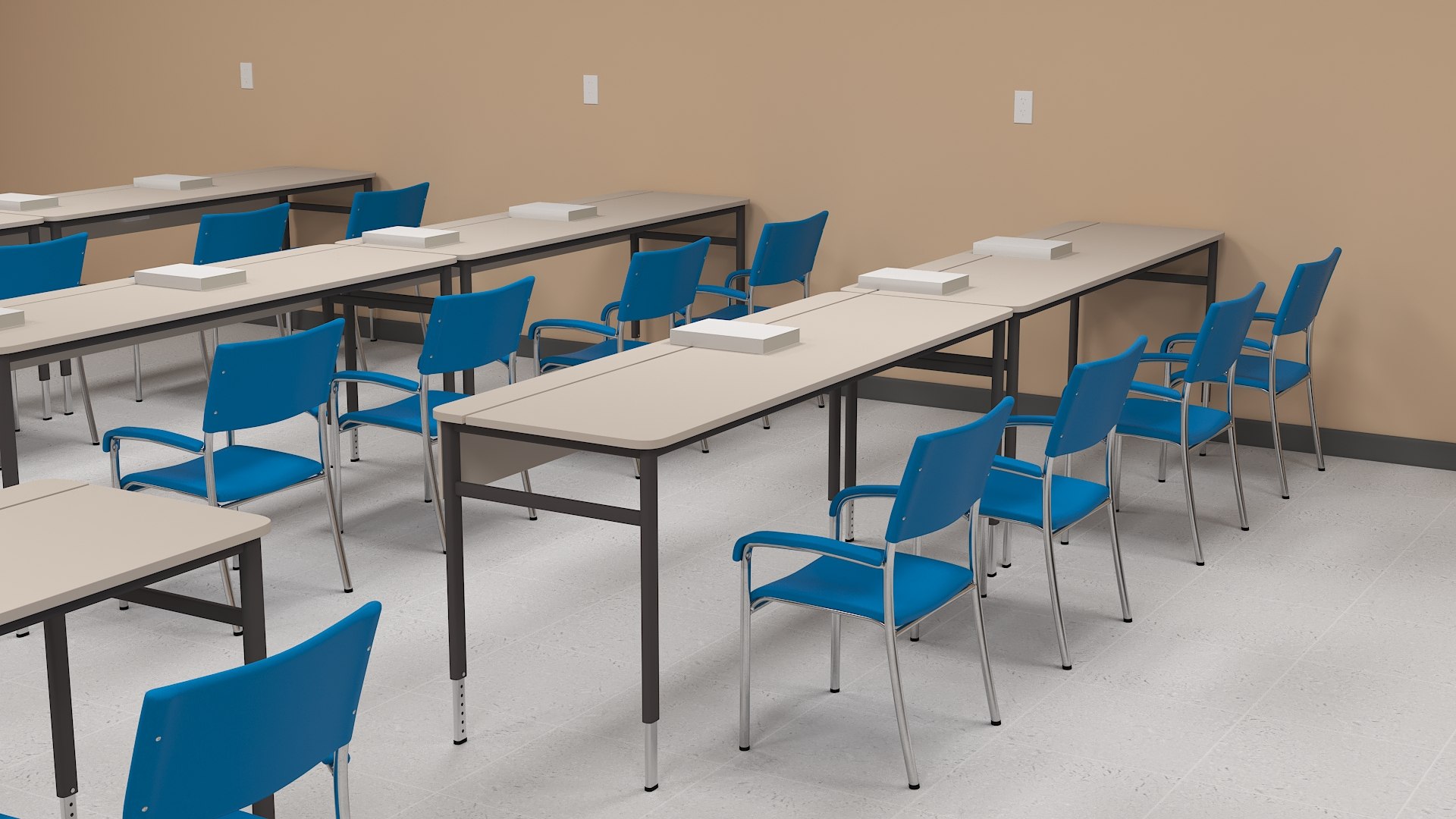 3D Model Modern Classroom Interior With Projector And Desktop Monoblock ...
