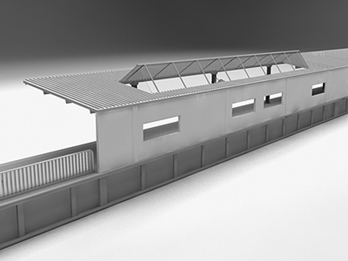 Uni-track Sided Railway Station 3d Model