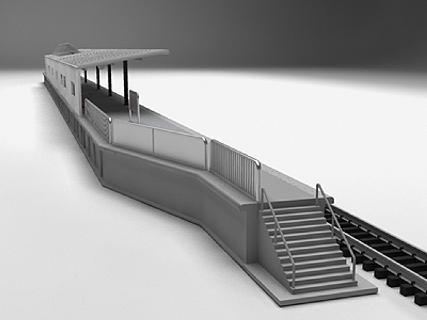 Uni-track Sided Railway Station 3d Model