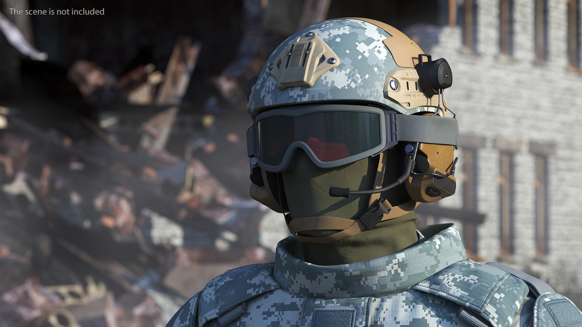 Soldier In Grey Tactical Gear With Goggles Standing 3D Model ...