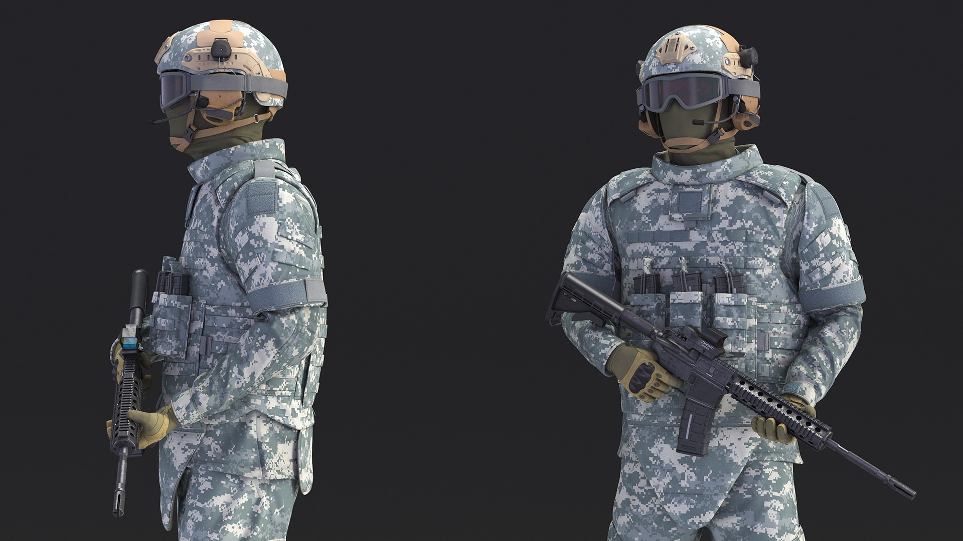 Soldier In Grey Tactical Gear With Goggles Standing 3D Model ...