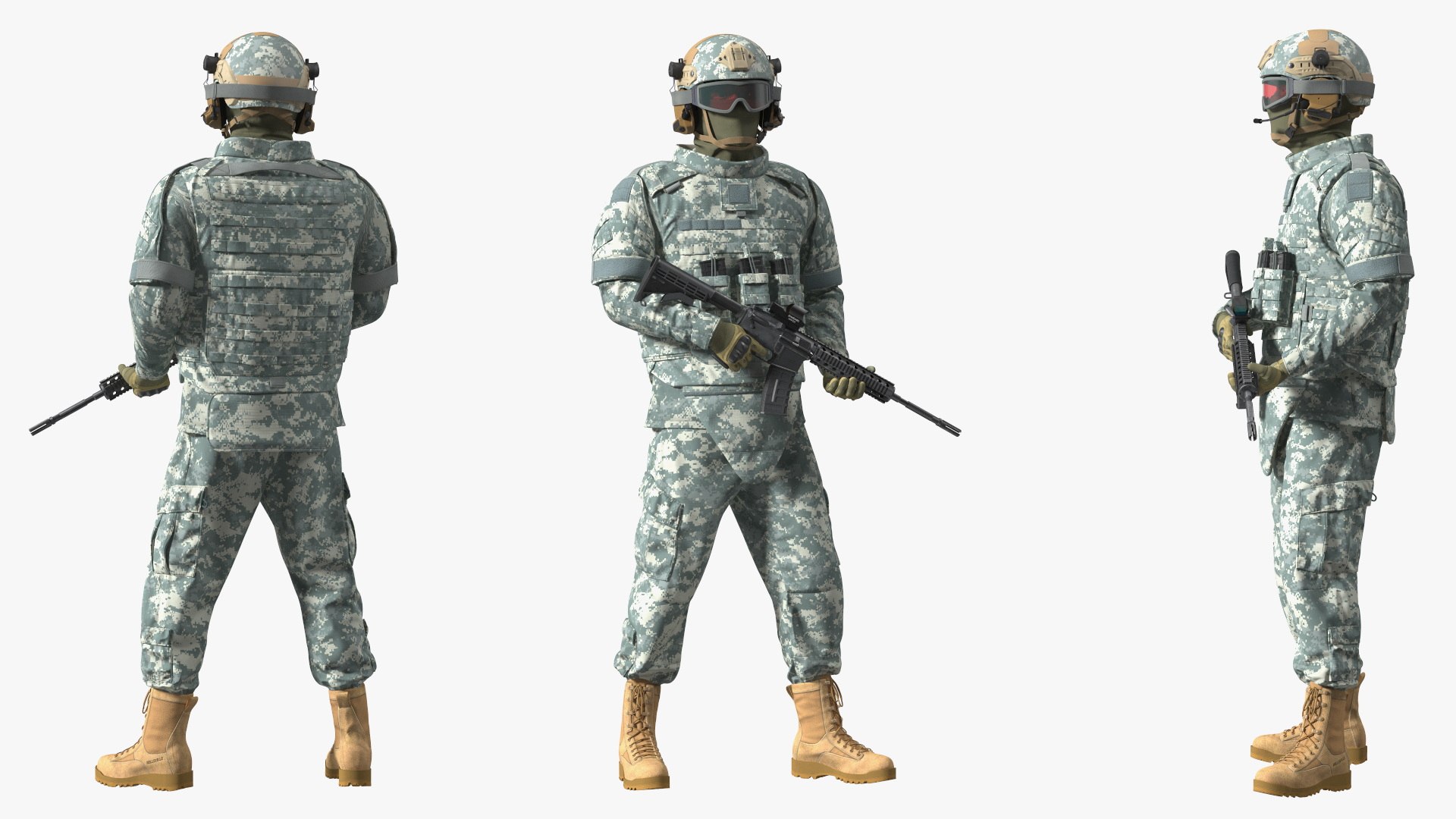 Soldier In Grey Tactical Gear With Goggles Standing 3D Model ...