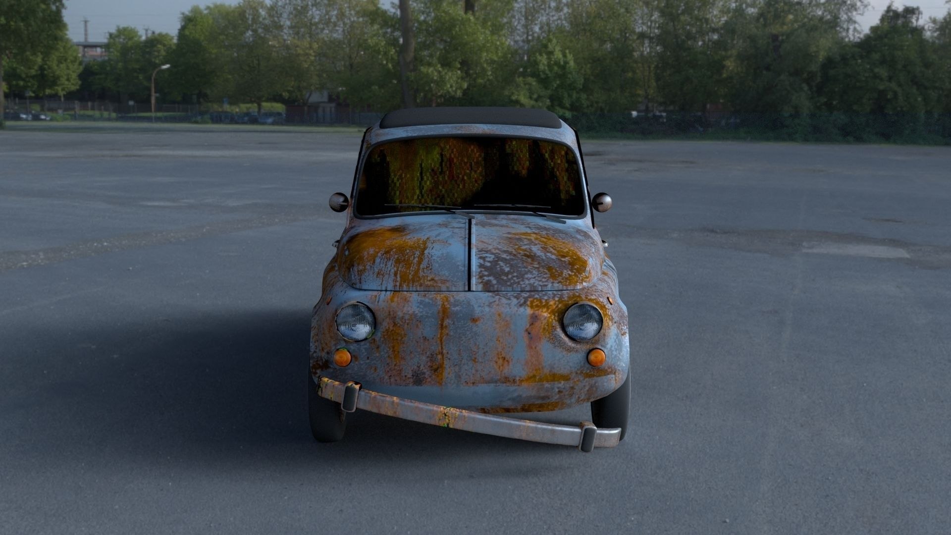 3d rusty 1957 fiat 500