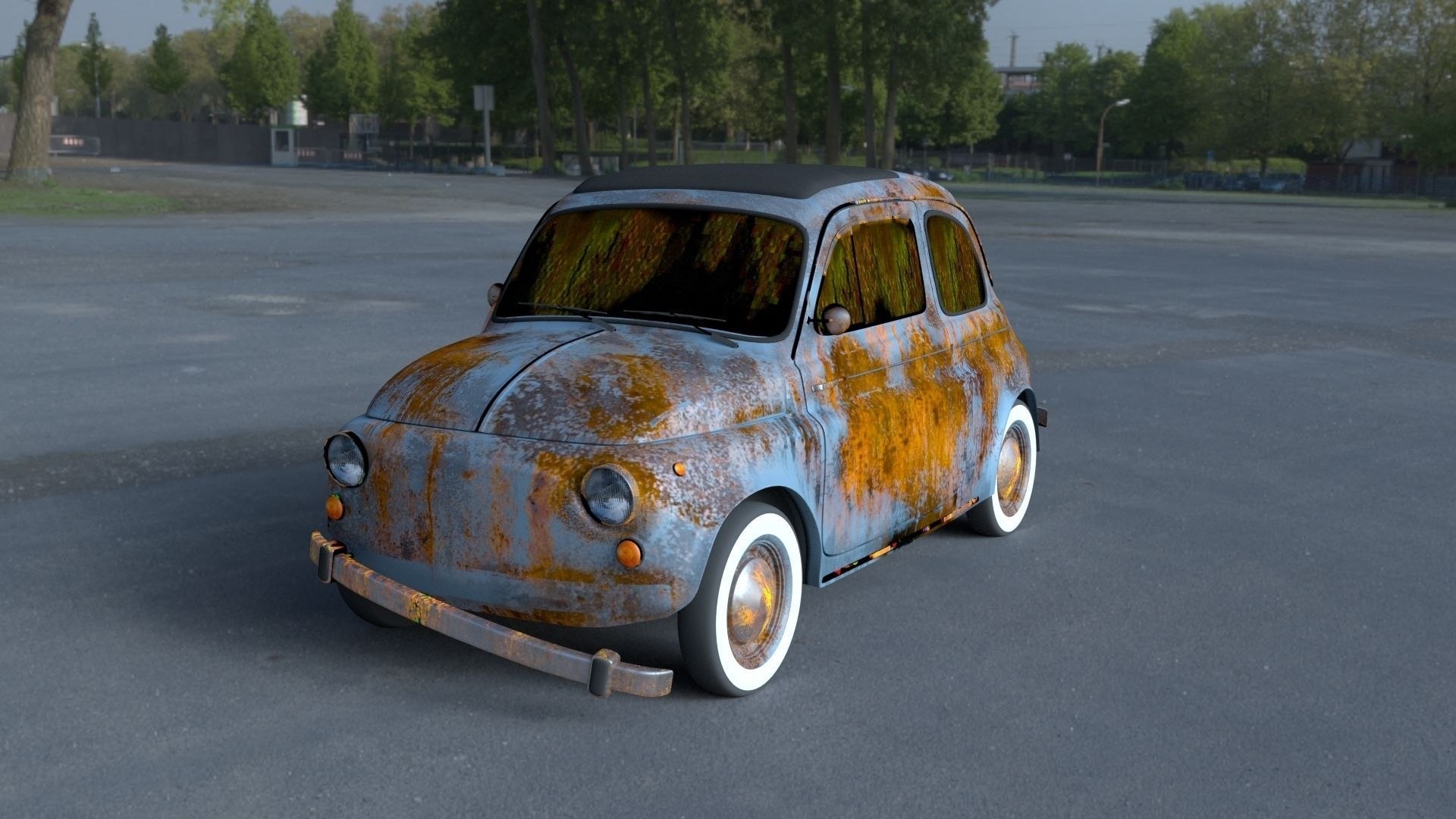 3d rusty 1957 fiat 500