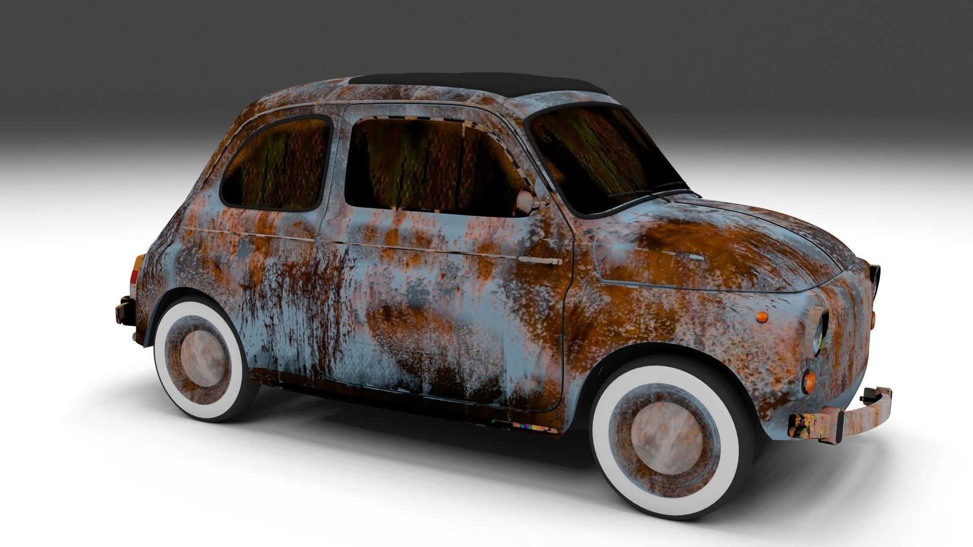 3d rusty 1957 fiat 500