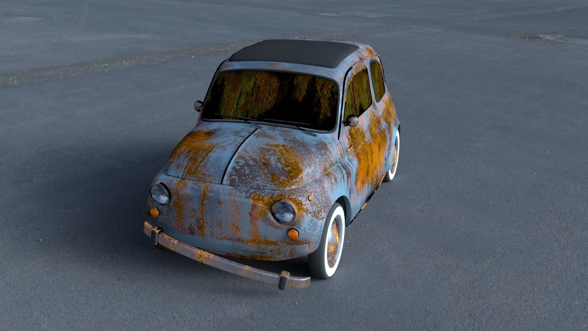 3d rusty 1957 fiat 500