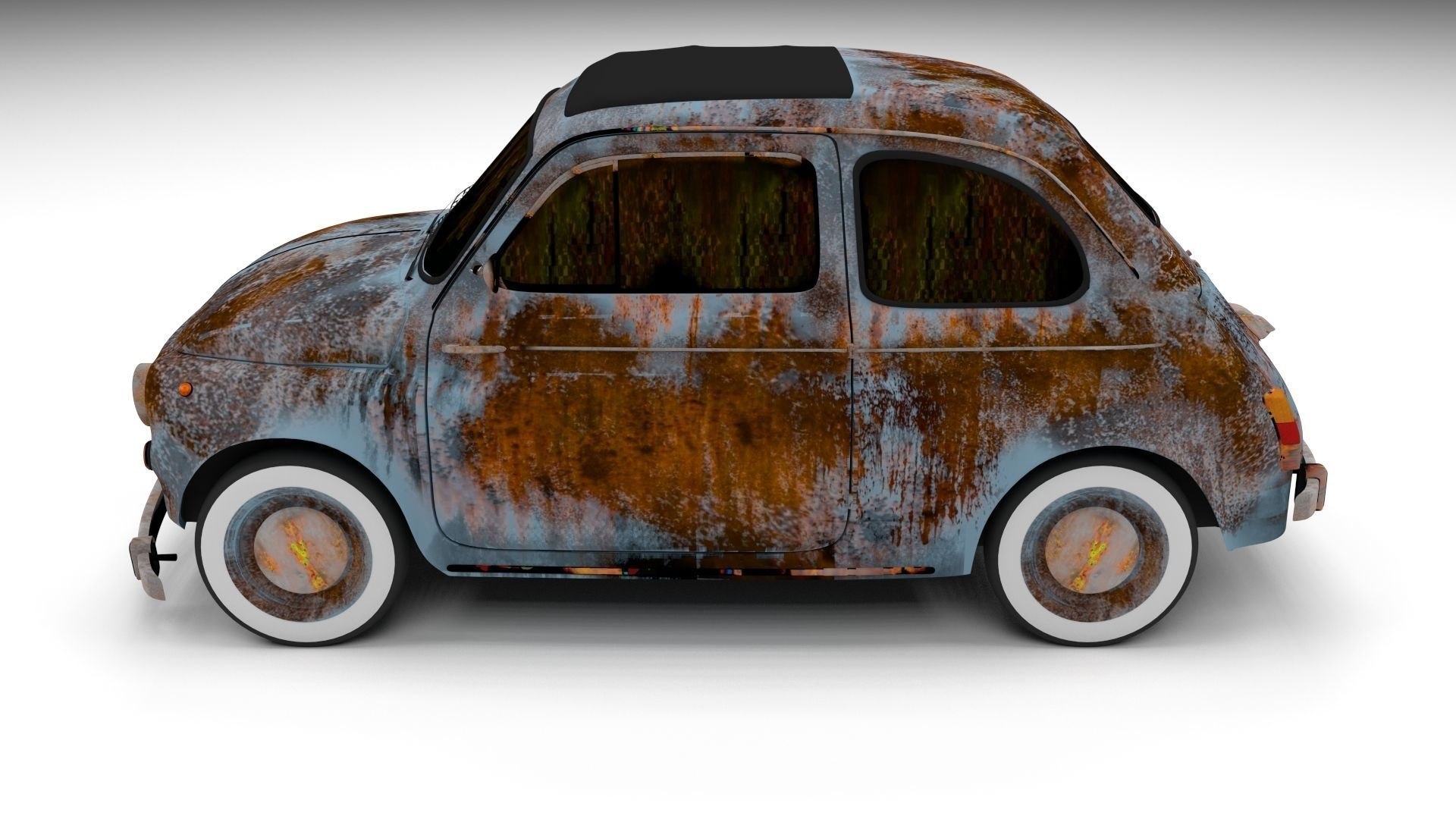 3d rusty 1957 fiat 500