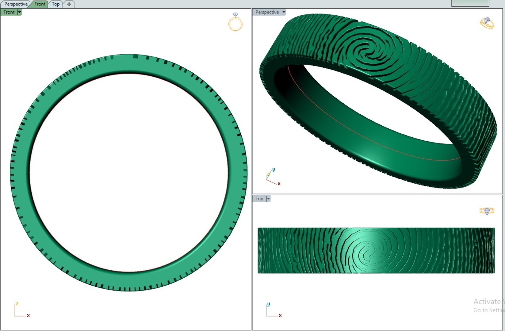 Wedding Set Rings Finger Print Styles CAD Design- CC125M 3D Model ...