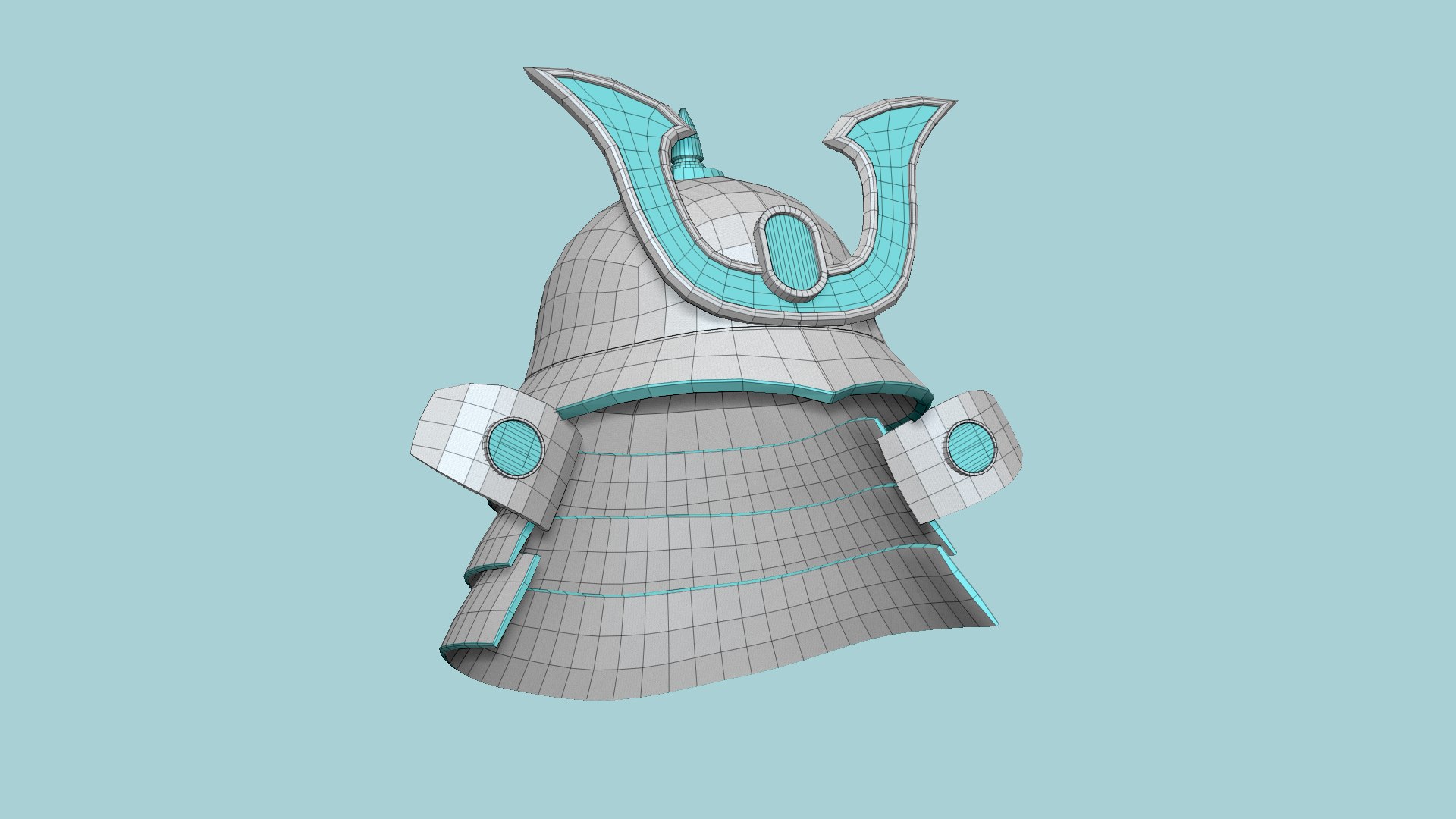 Samurai Helmet 05 White Blue - Fantasy Character Design model ...