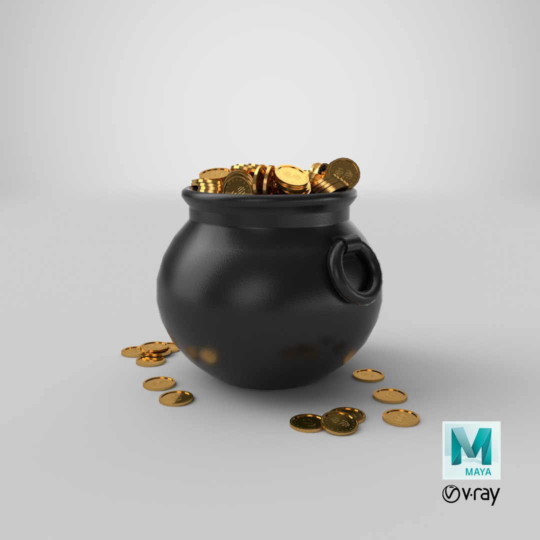 3d model pot gold coin