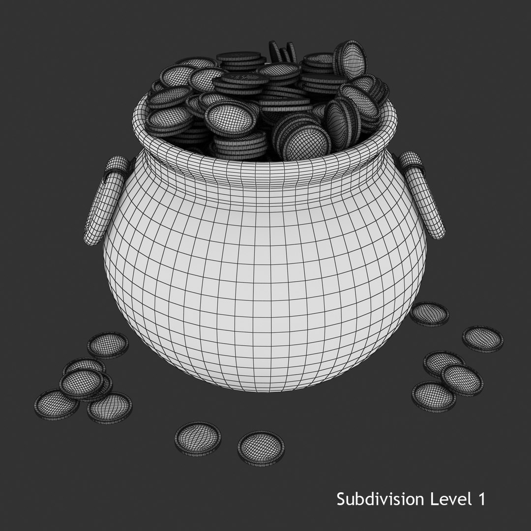 3d model pot gold coin