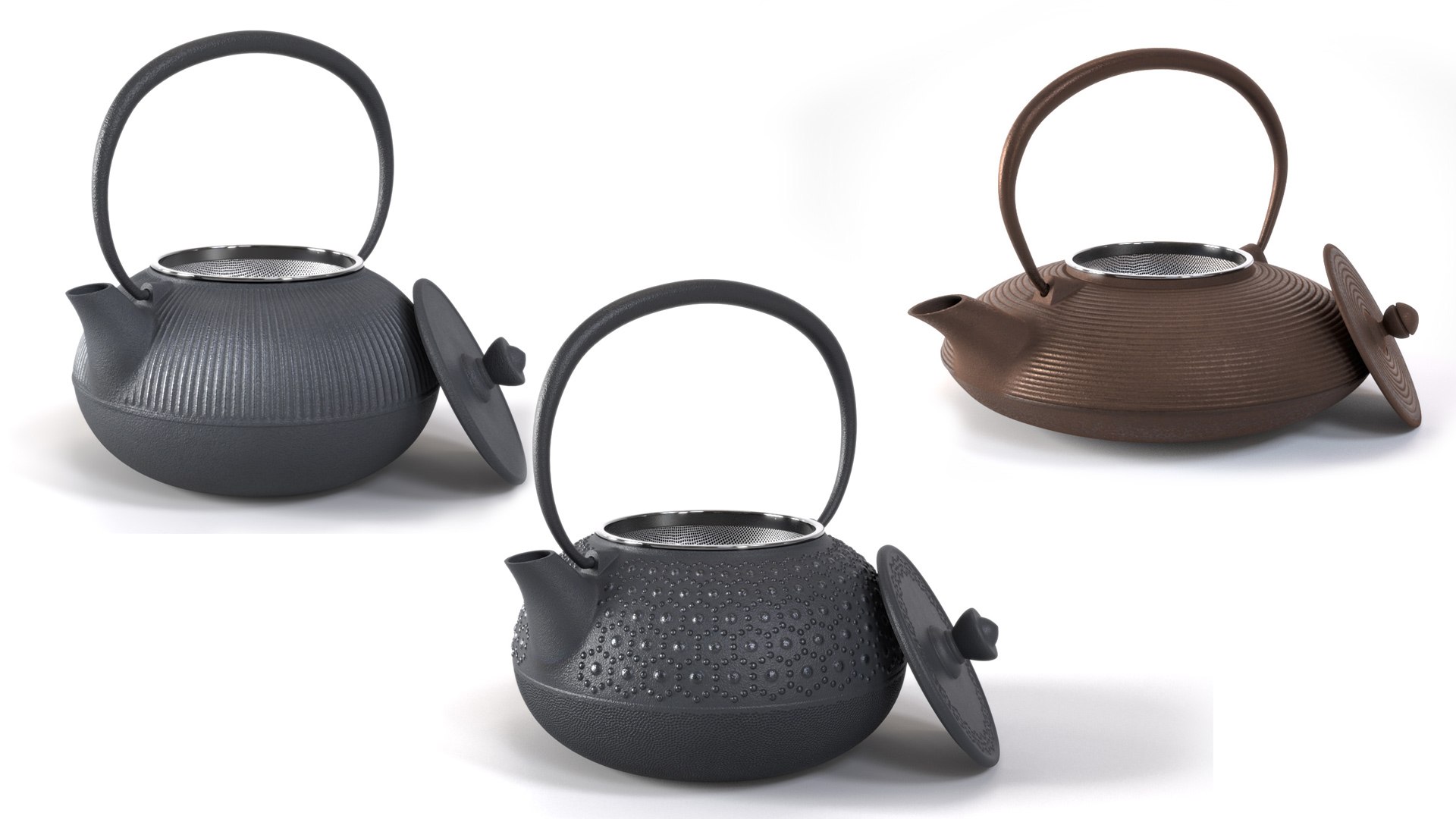 3D Model Traditional Cast-iron Japanese Teapots Collecttion ...