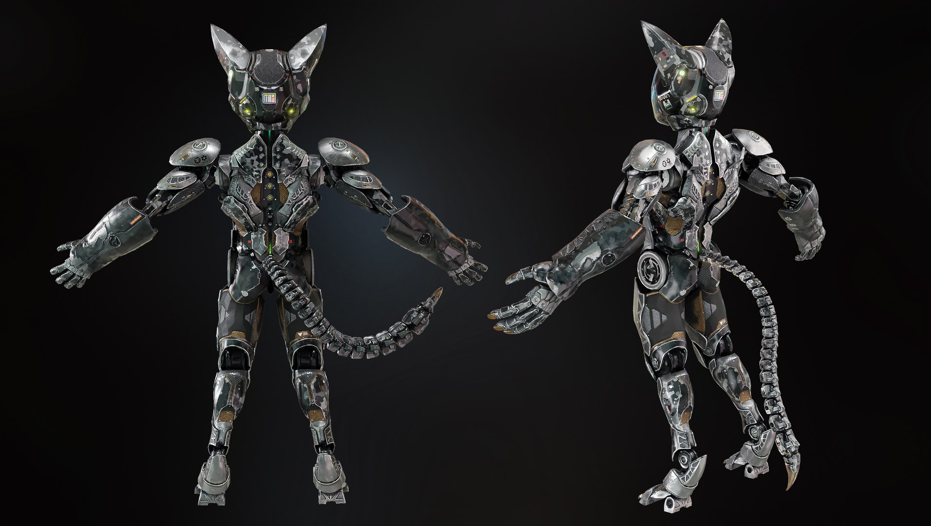Sci-fi Humanoid Cat Robot - Rigged Game-Ready Anthropomorphic Character ...