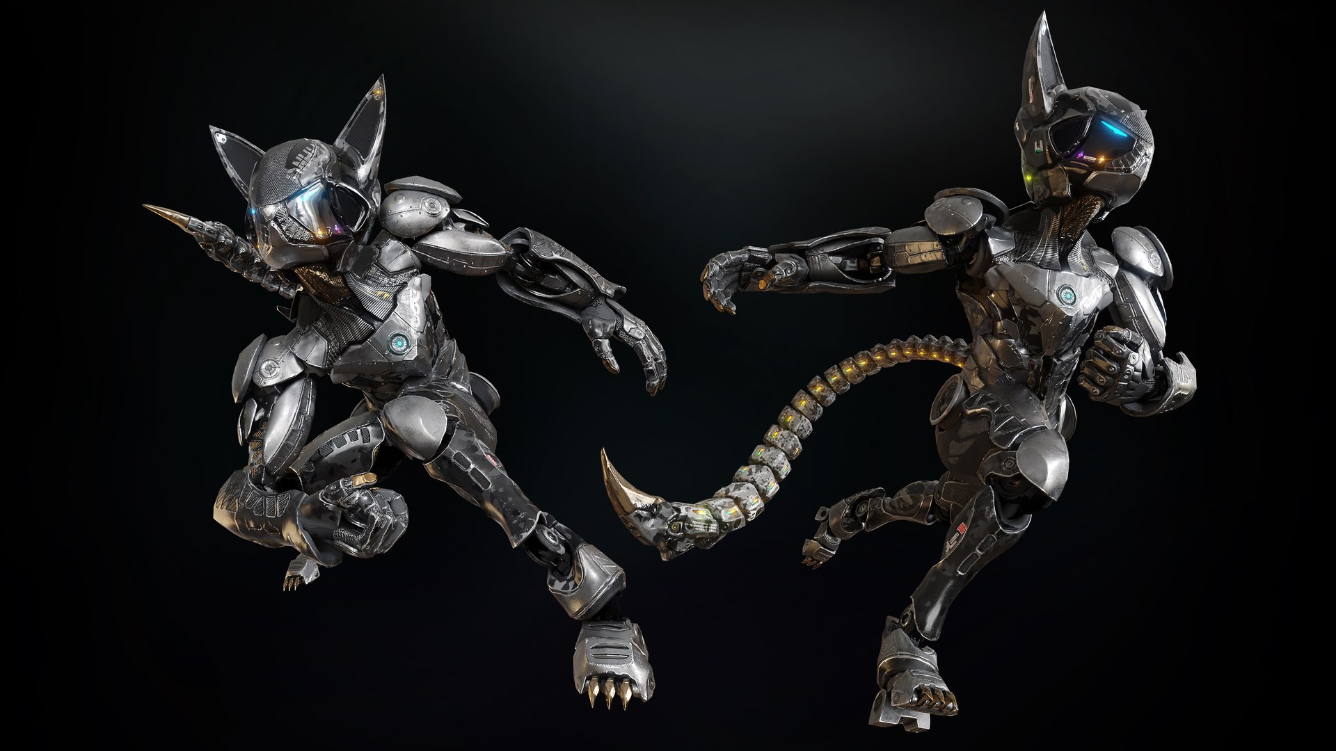 Sci-fi Humanoid Cat Robot - Rigged Game-Ready Anthropomorphic Character ...