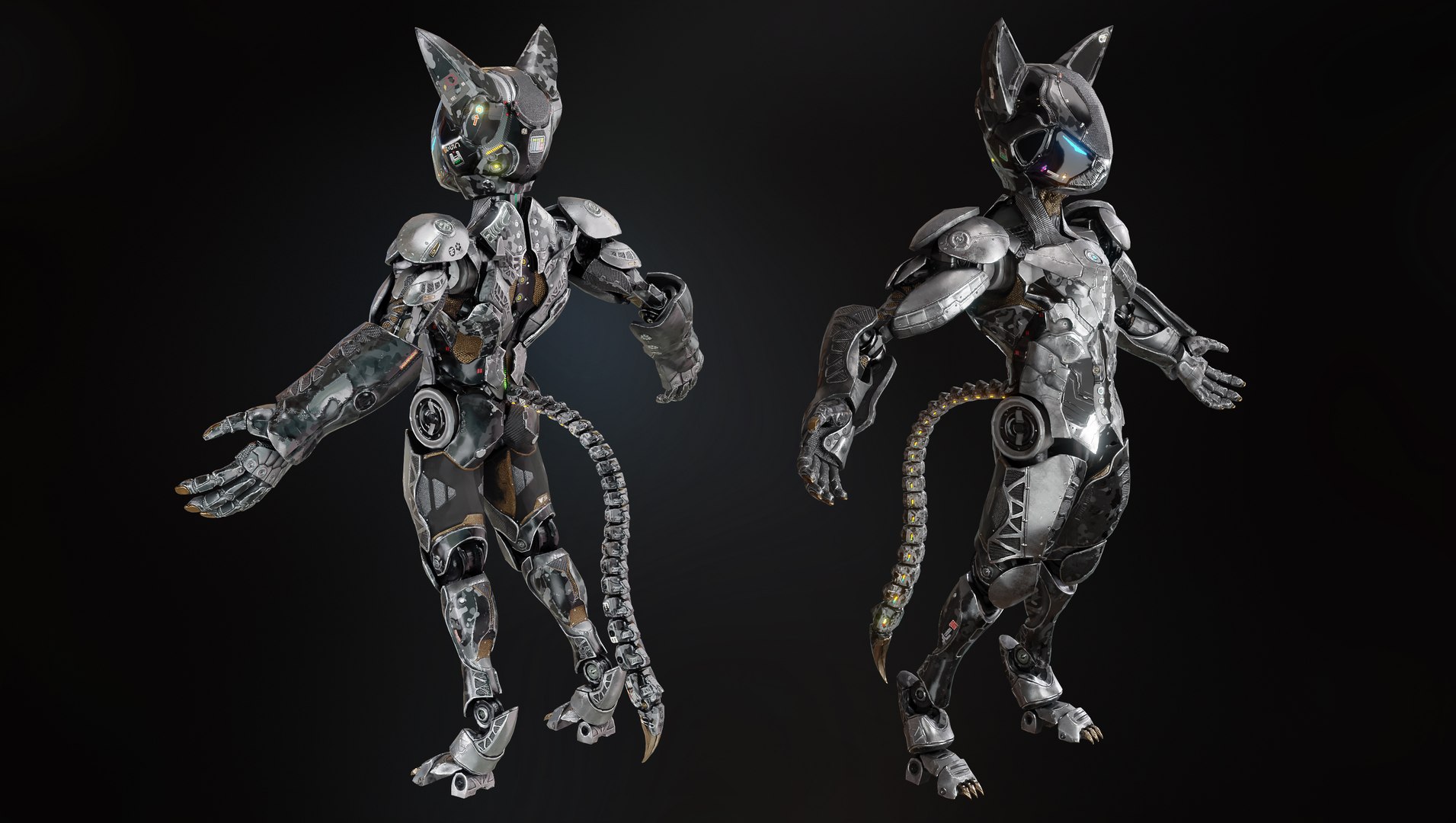 Sci-fi Humanoid Cat Robot - Rigged Game-Ready Anthropomorphic Character ...