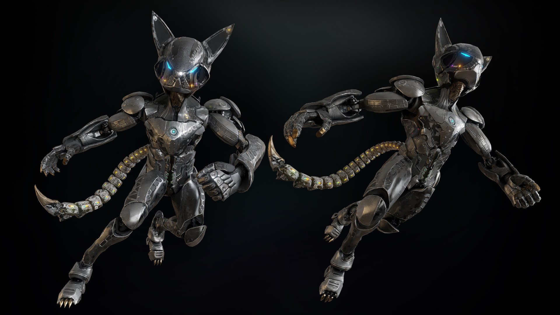 Sci-fi Humanoid Cat Robot - Rigged Game-Ready Anthropomorphic Character ...