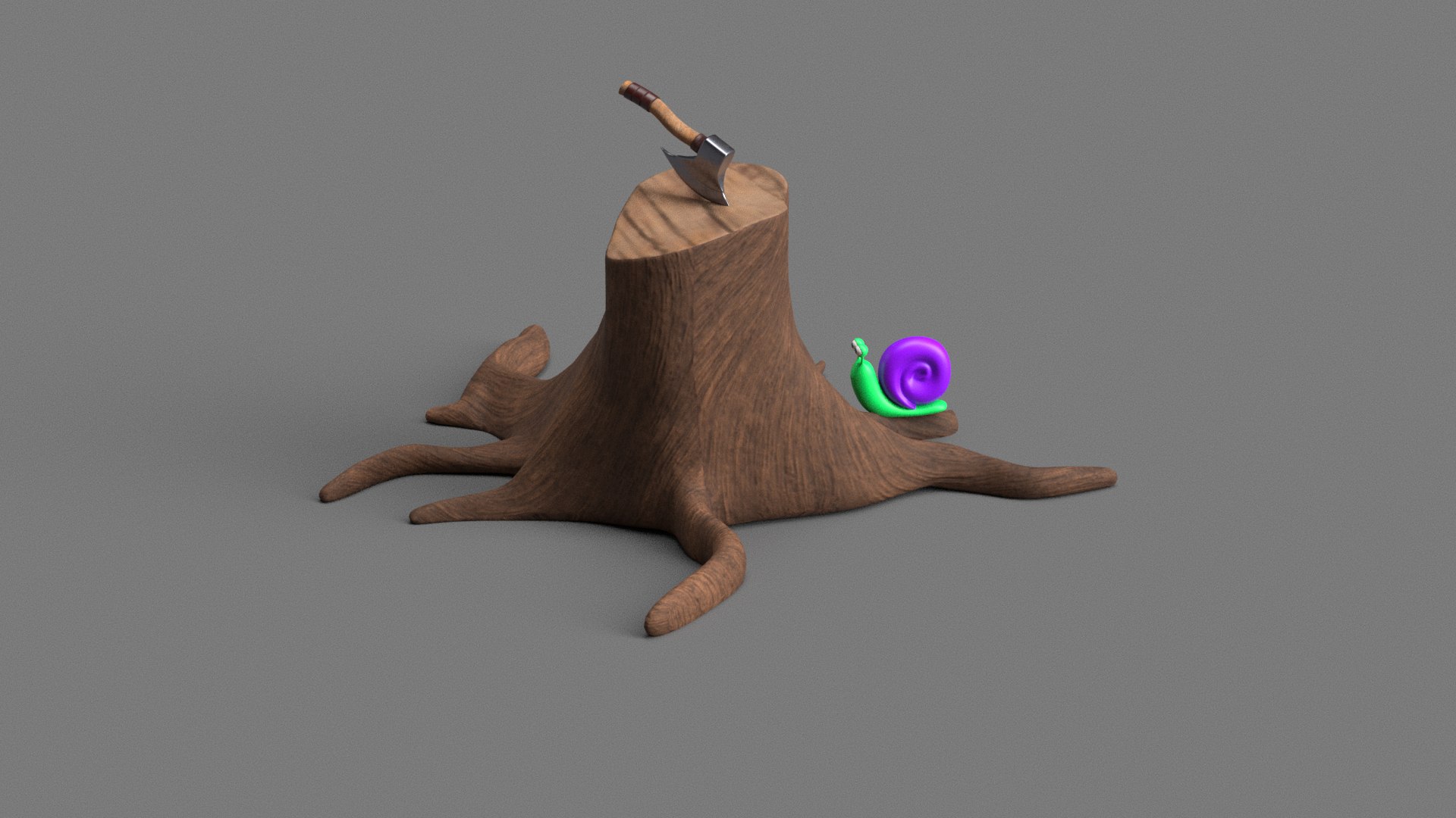 3D Axe Tree Stump Snail Model - TurboSquid 1579269