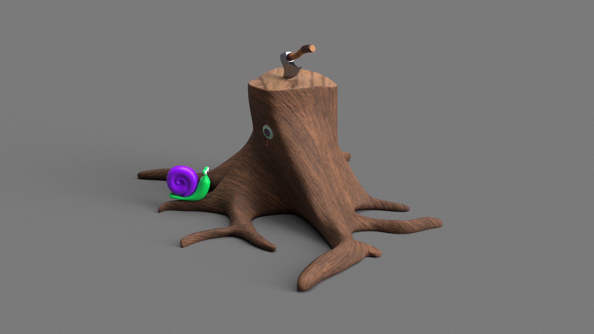 3D Axe Tree Stump Snail Model - TurboSquid 1579269