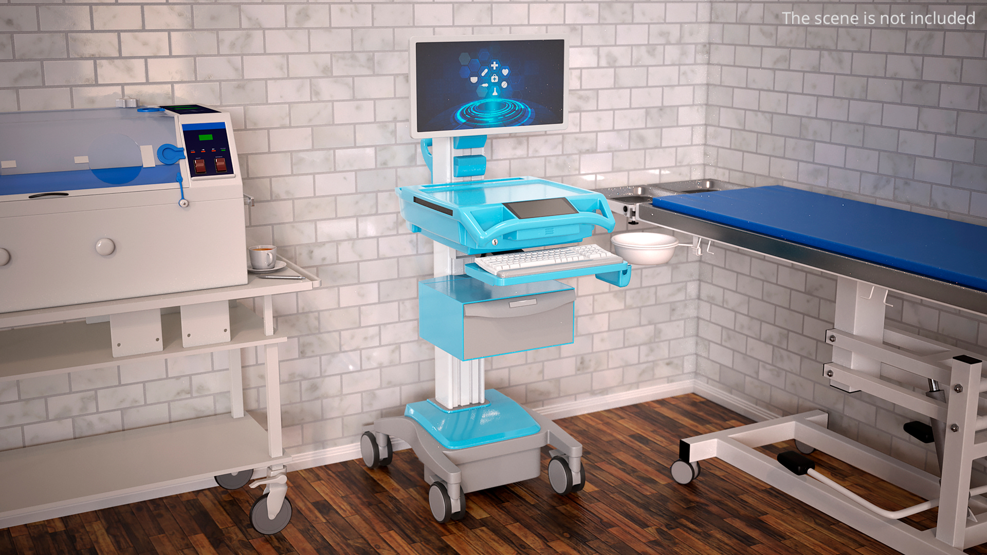 Medizinischer Arbeitsplatzwagen mit aktivem Bildschirm 3D-Modell ...