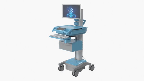 Modello 3D Carrello per postazione di lavoro medica con schermo attivo ...