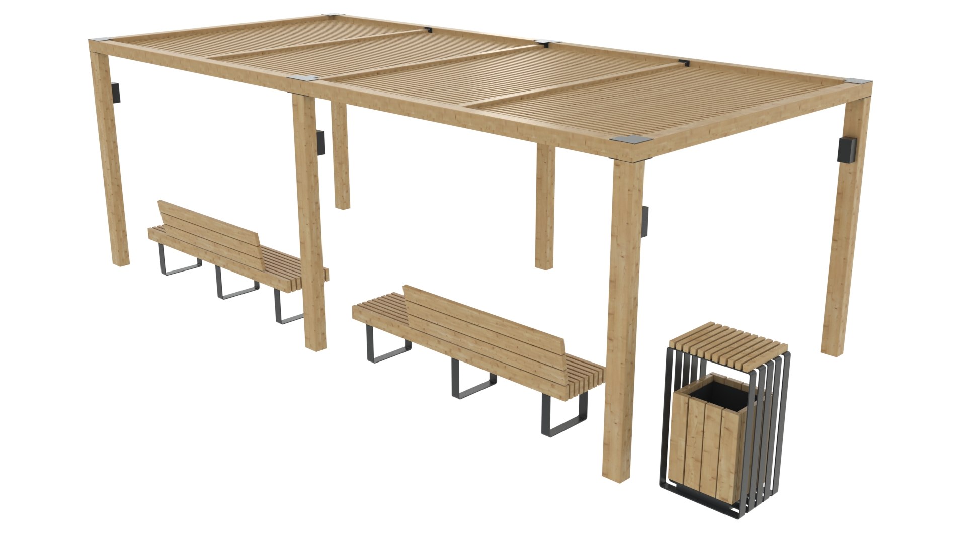 Pergola Bench Dustbin Set 3D - TurboSquid 2135617