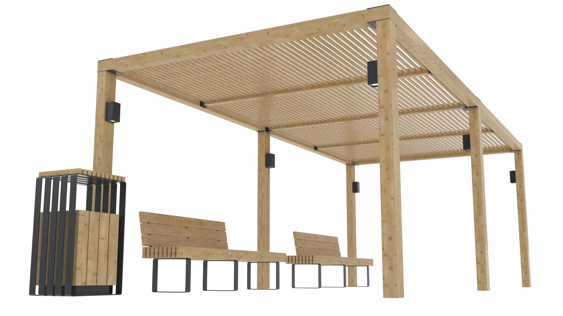 Pergola Bench Dustbin Set 3D - TurboSquid 2135617
