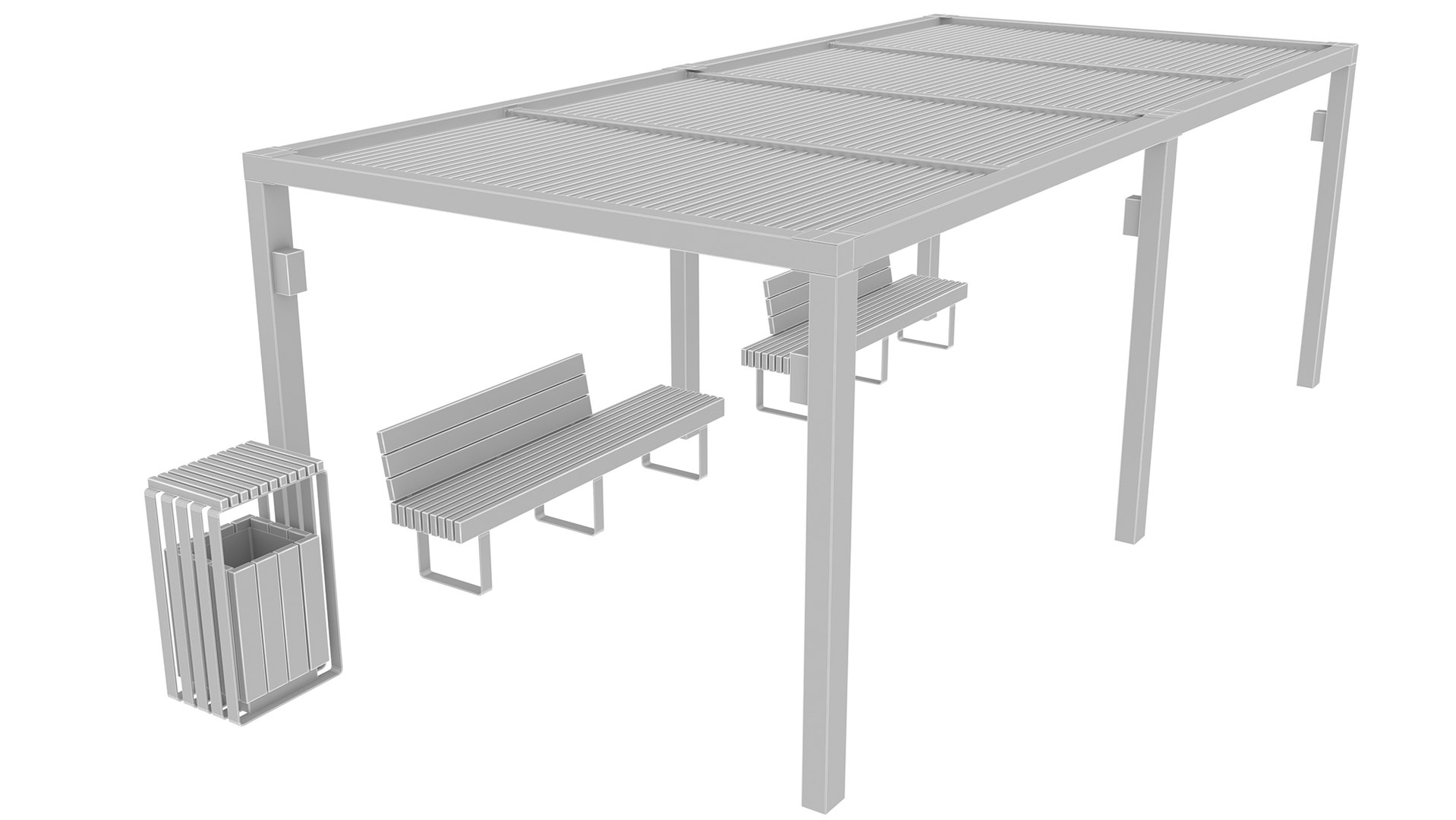 Pergola Bench Dustbin Set 3D - TurboSquid 2135617