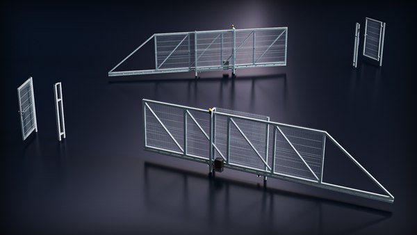 modelo 3d Puertas enrollables de seguridad con valla abierta ...