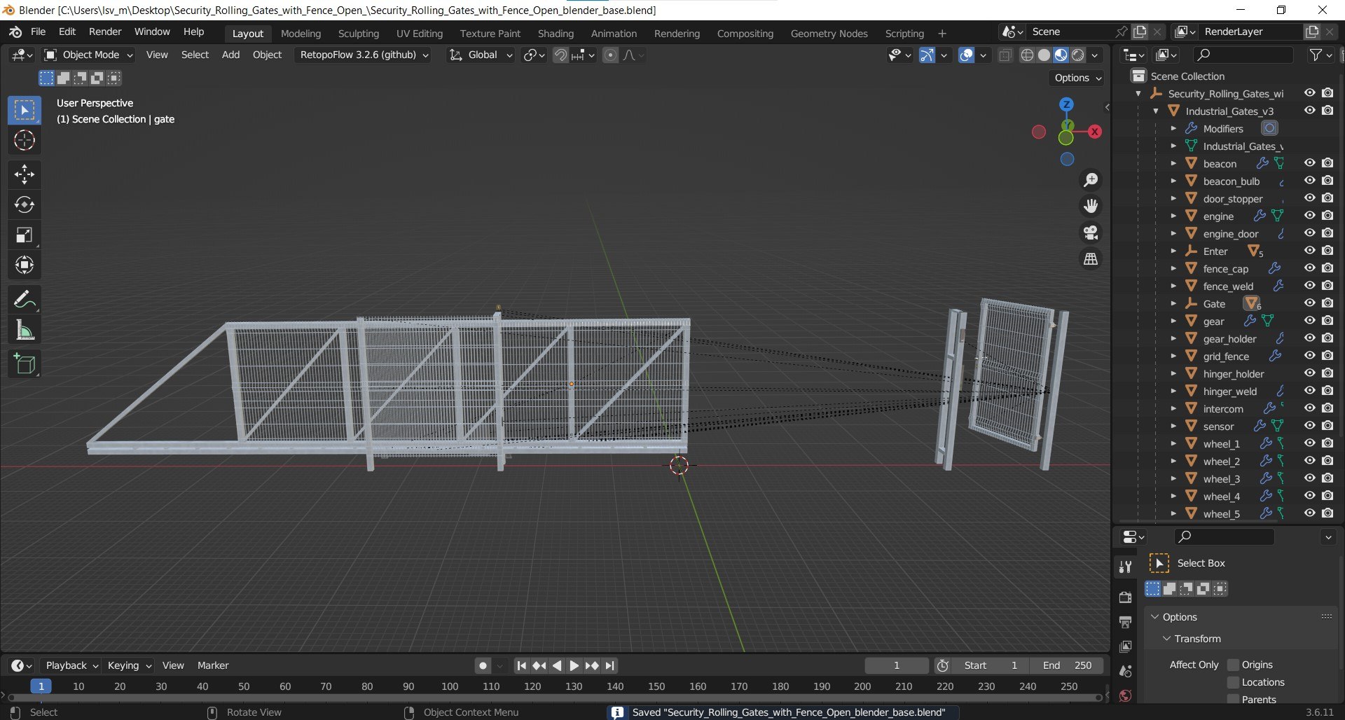 3D Security Rolling Gates With Fence Open Model - TurboSquid 2344167