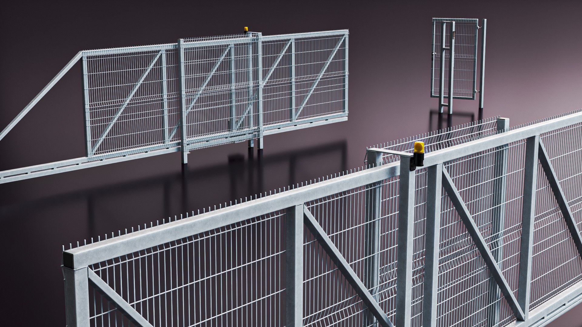 3D Security Rolling Gates With Fence Open Model - TurboSquid 2344167