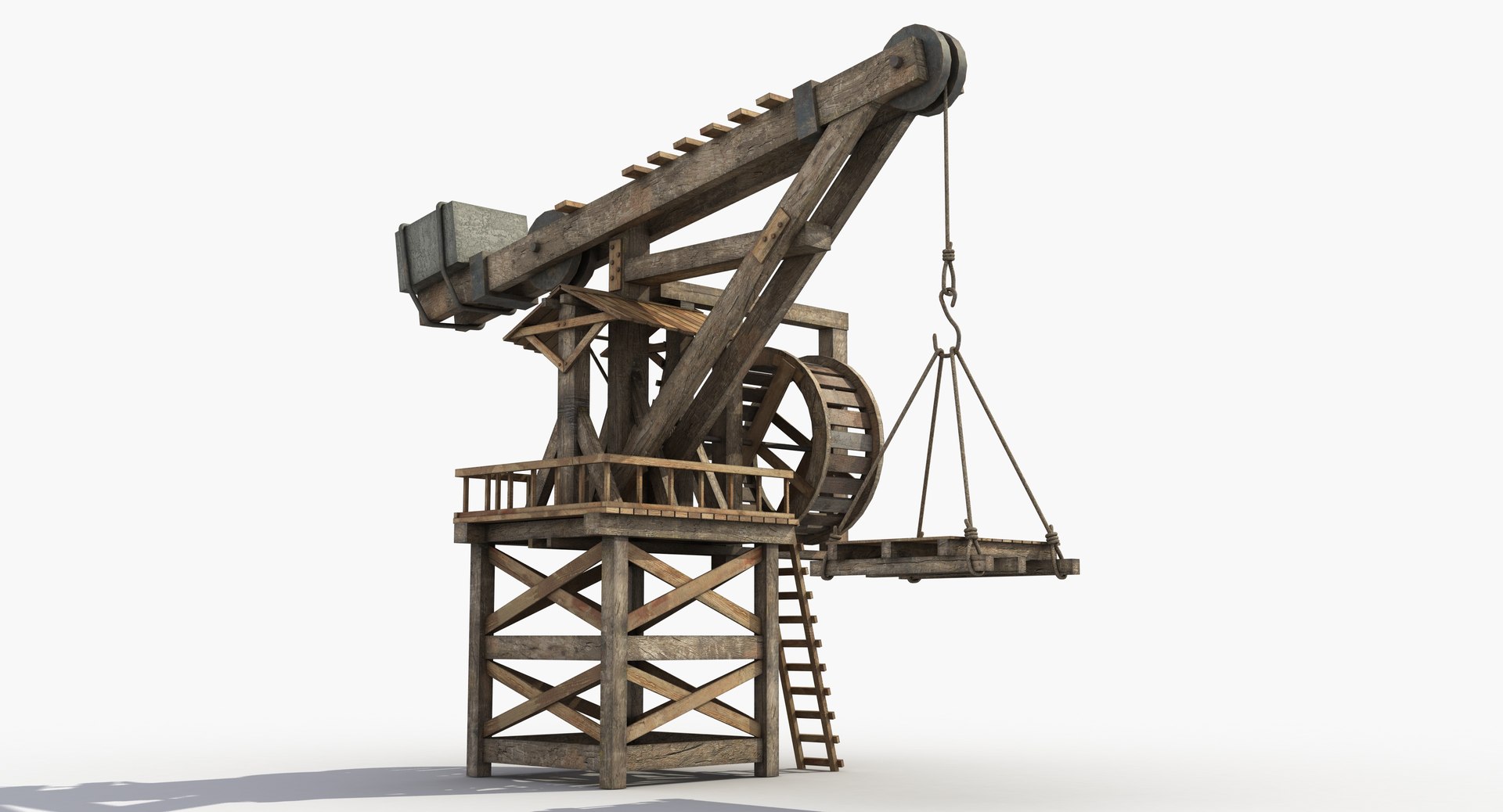3d Model Old Wooden Crane