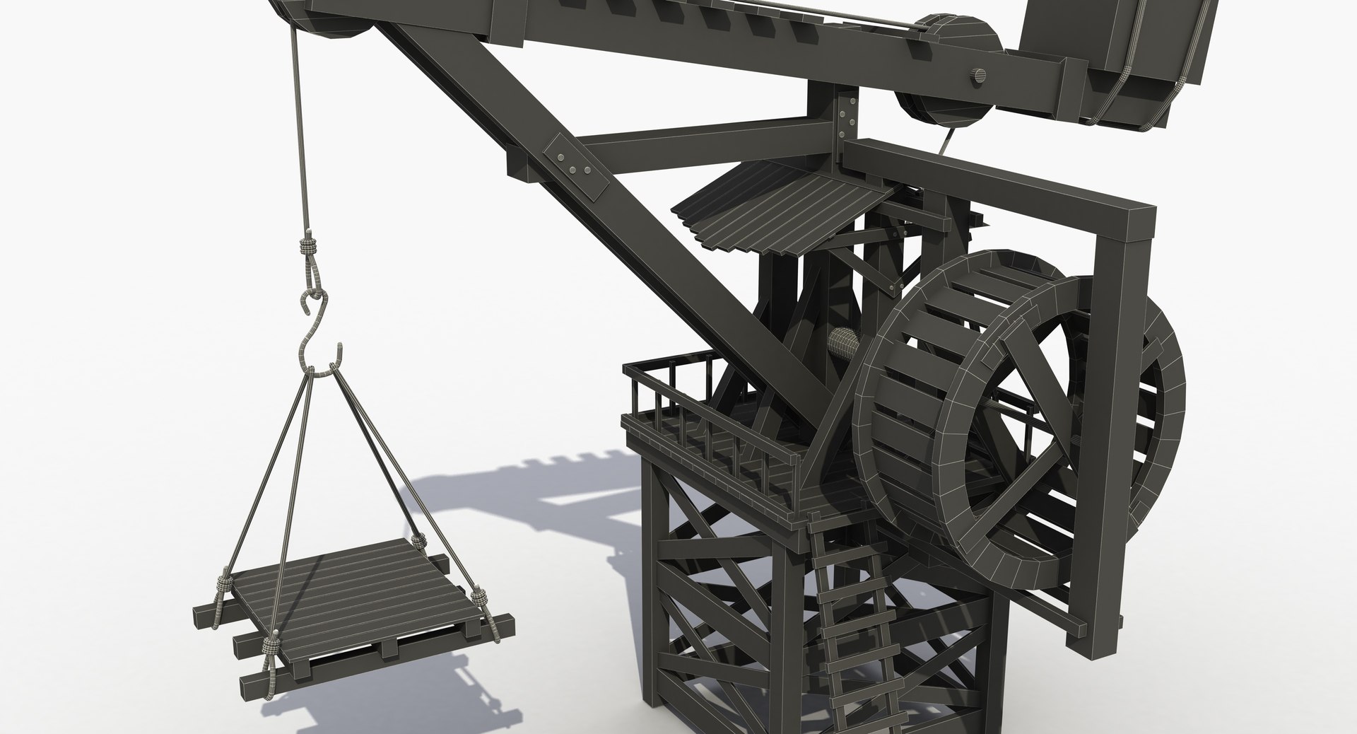 3d Model Old Wooden Crane
