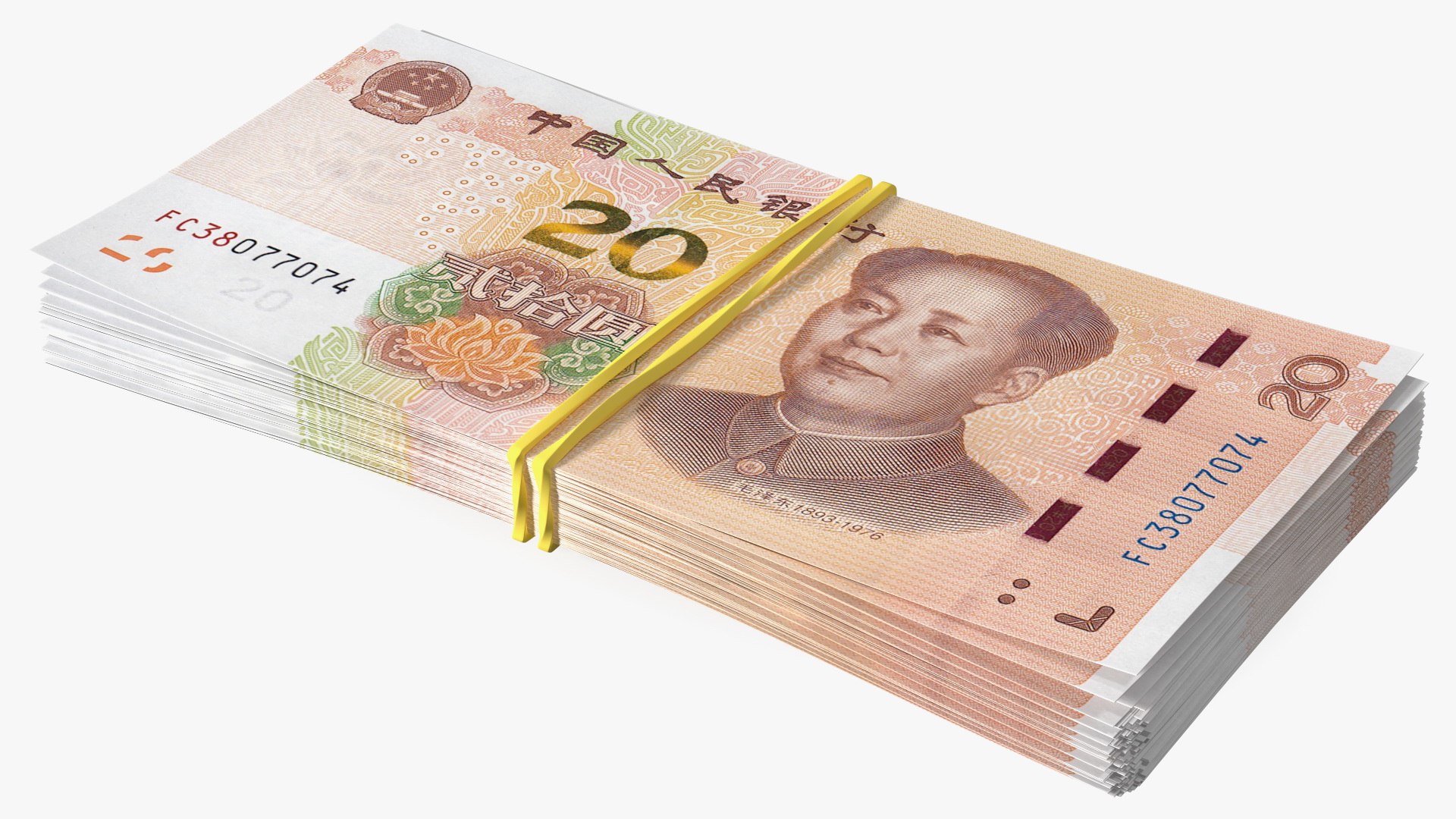 3D Stack of Chinese 20 Yuan 2019 Bills with Rubber Band - TurboSquid ...