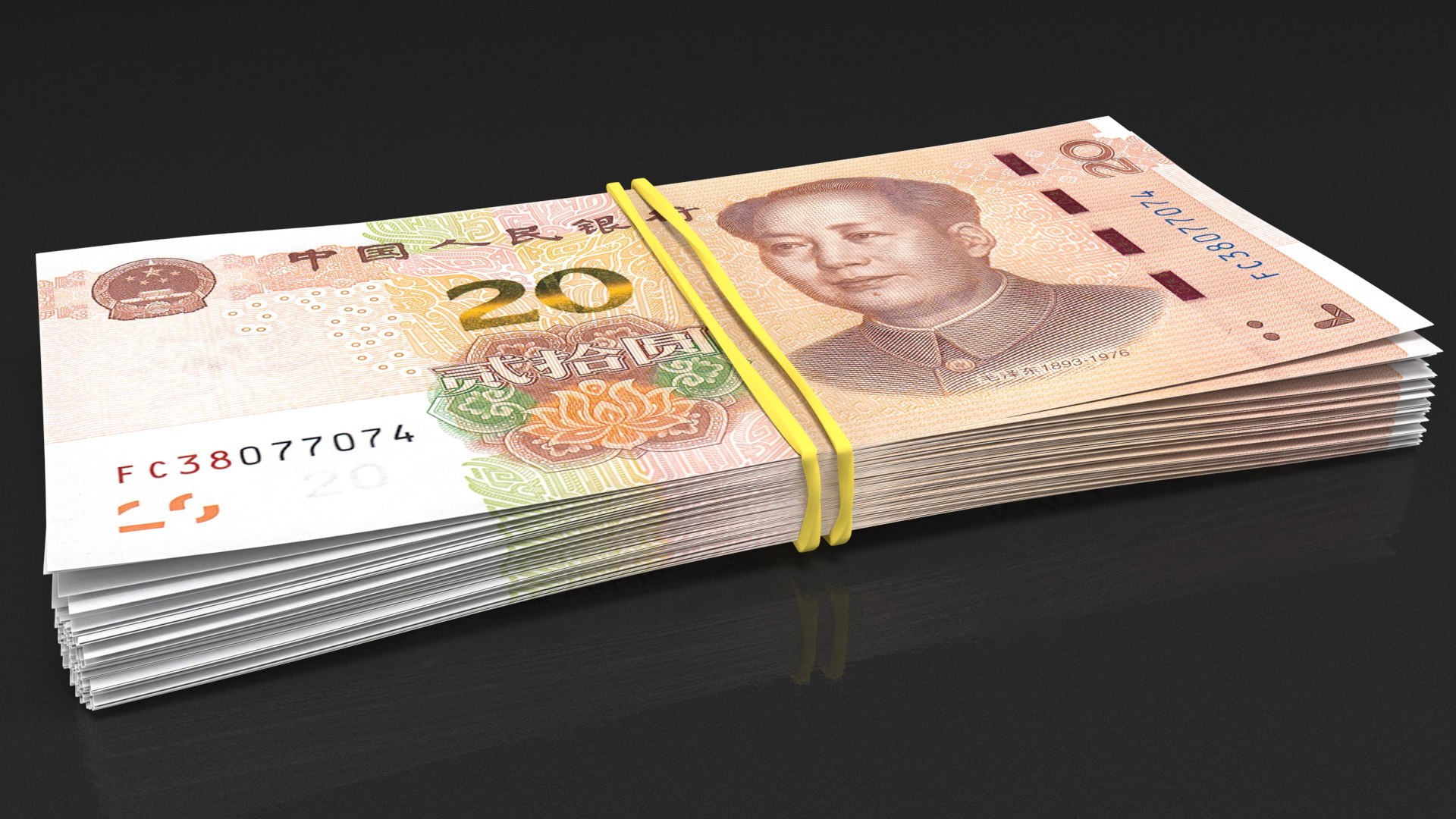 3D Stack Of Chinese 20 Yuan 2019 Bills With Rubber Band - TurboSquid ...